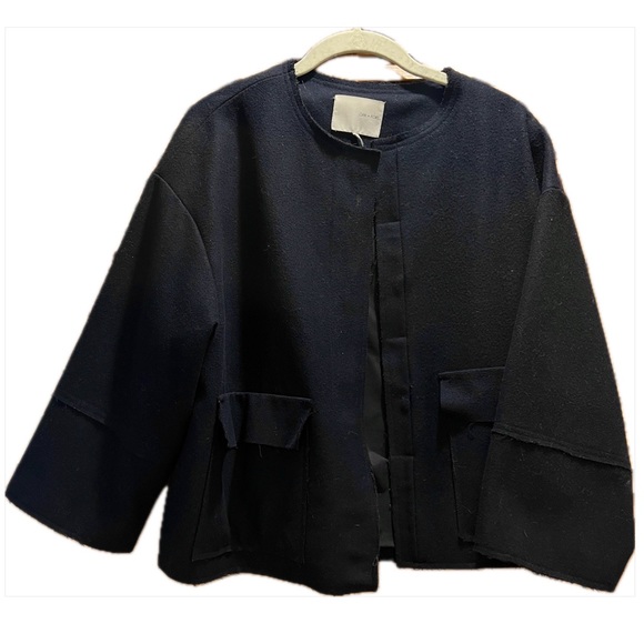 OAK + FORT | Jackets & Coats | Oak Fort Navy Collarless Jacket | Poshmark